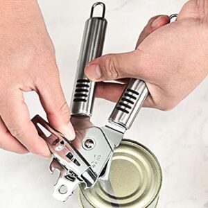 Can Opener, Kitchen Stainless Steel Heavy Duty Can Opener Manual Smooth Edge Durable Food Safe Cut 3-in-1 Tin Beer Jar Bottle Opener Hand Grip for Seniors with Arthritis Hands Friendly