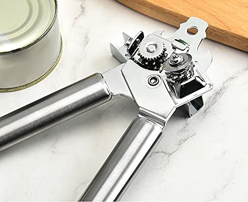 Can Opener, Kitchen Stainless Steel Heavy Duty Can Opener Manual Smooth Edge Durable Food Safe Cut 3-in-1 Tin Beer Jar Bottle Opener Hand Grip for Seniors with Arthritis Hands Friendly