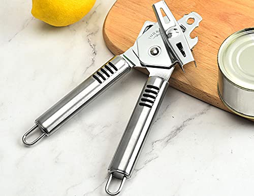 Can Opener, Kitchen Stainless Steel Heavy Duty Can Opener Manual Smooth Edge Durable Food Safe Cut 3-in-1 Tin Beer Jar Bottle Opener Hand Grip for Seniors with Arthritis Hands Friendly