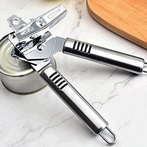 Can Opener, Kitchen Stainless Steel Heavy Duty Can Opener Manual Smooth Edge Durable Food Safe Cut 3-in-1 Tin Beer Jar Bottle Opener Hand Grip for Seniors with Arthritis Hands Friendly