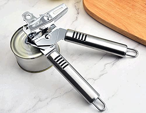 Can Opener, Kitchen Stainless Steel Heavy Duty Can Opener Manual Smooth Edge Durable Food Safe Cut 3-in-1 Tin Beer Jar Bottle Opener Hand Grip for Seniors with Arthritis Hands Friendly