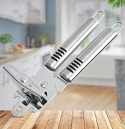 Can Opener, Kitchen Stainless Steel Heavy Duty Can Opener Manual Smooth Edge Durable Food Safe Cut 3-in-1 Tin Beer Jar Bottle Opener Hand Grip for Seniors with Arthritis Hands Friendly