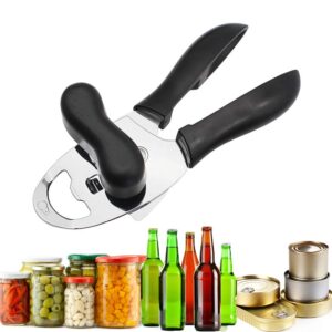 can opener manual handheld duty hand can opener smooth edge comfortable grip safety can openers, easy turn knob, sharp cutting wheel, built in bottle opener, black