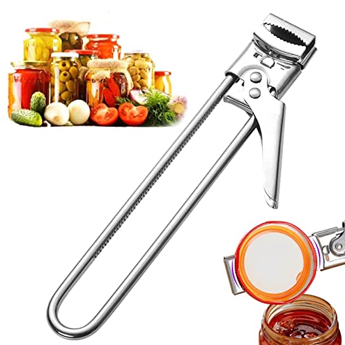 Warncode Adjustable Multifunctional Stainless Steel Can Opener, 3 Seconds Quick and Easy Manual Bottle Jar Opener Lid Remover Gripper Kitchen Tool,for Arthritic Hands,Seniors,Long Fingernails (1Pcs)