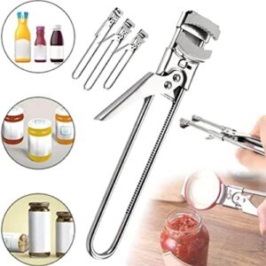 Warncode Adjustable Multifunctional Stainless Steel Can Opener, 3 Seconds Quick and Easy Manual Bottle Jar Opener Lid Remover Gripper Kitchen Tool,for Arthritic Hands,Seniors,Long Fingernails (1Pcs)