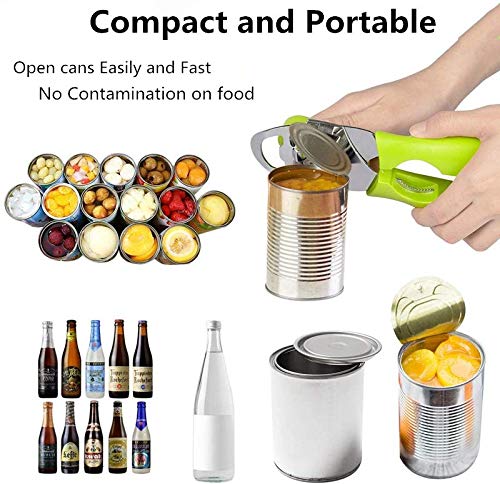 Can Opener, Can Openers Hand Held, 4 in 1 Smooth Edge Hand Held Bottle Opener, Professional Heavy Duty Beer Can Opener Ultra Sharp Food Safe Jar Opener Multifunctional Tin Opener with Easy Turn Knob