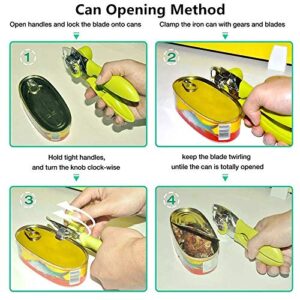 Can Opener, Can Openers Hand Held, 4 in 1 Smooth Edge Hand Held Bottle Opener, Professional Heavy Duty Beer Can Opener Ultra Sharp Food Safe Jar Opener Multifunctional Tin Opener with Easy Turn Knob