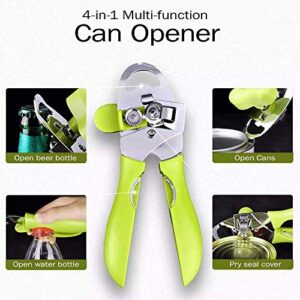 Can Opener, Can Openers Hand Held, 4 in 1 Smooth Edge Hand Held Bottle Opener, Professional Heavy Duty Beer Can Opener Ultra Sharp Food Safe Jar Opener Multifunctional Tin Opener with Easy Turn Knob