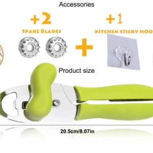 ThxMadam Manual Can Opener Smooth Edge, Kitchen Can Openers Stainless Steel Can Opener,Easy Turn Knob Handheld Can Opener with 2 Spare Blades