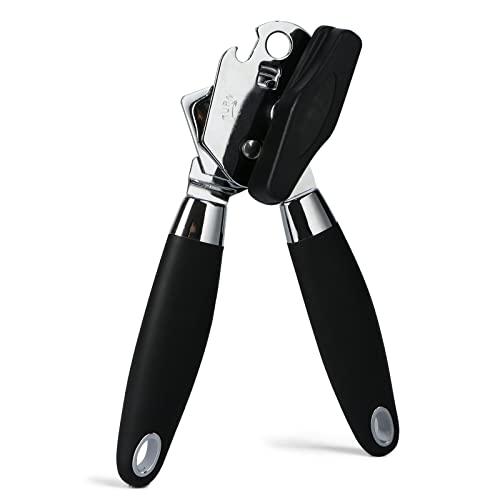 VENUSDALI Food Safety Multifunctional can Opener Stainless Steel Manual can Opener with Non-Slip Handle and Large Knob, Handheld Heavy Buty Powerful can Opener, Can opener (Black)