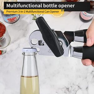 VENUSDALI Food Safety Multifunctional can Opener Stainless Steel Manual can Opener with Non-Slip Handle and Large Knob, Handheld Heavy Buty Powerful can Opener, Can opener (Black)