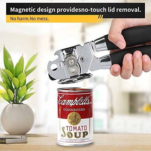 VENUSDALI Food Safety Multifunctional can Opener Stainless Steel Manual can Opener with Non-Slip Handle and Large Knob, Handheld Heavy Buty Powerful can Opener, Can opener (Black)