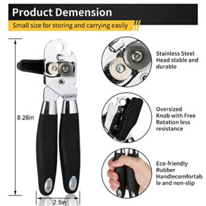 VENUSDALI Food Safety Multifunctional can Opener Stainless Steel Manual can Opener with Non-Slip Handle and Large Knob, Handheld Heavy Buty Powerful can Opener, Can opener (Black)