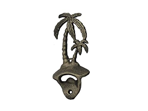 Rustic Gold Cast Iron Wall Mounted Palm Tree Bottle Opener 6" - Coastal Home De