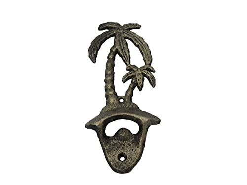 Rustic Gold Cast Iron Wall Mounted Palm Tree Bottle Opener 6" - Coastal Home De