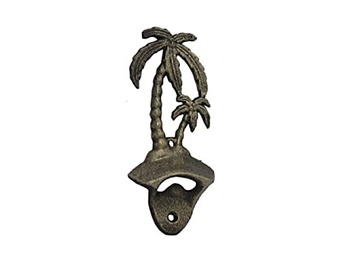 Rustic Gold Cast Iron Wall Mounted Palm Tree Bottle Opener 6" - Coastal Home De