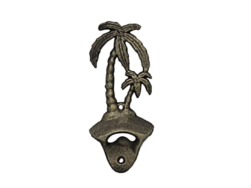 Rustic Gold Cast Iron Wall Mounted Palm Tree Bottle Opener 6" - Coastal Home De