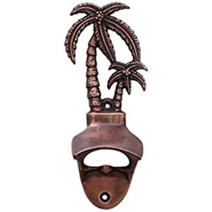 antique copper wall mounted palmtree bottle opener 6" - bottle opener novelty -