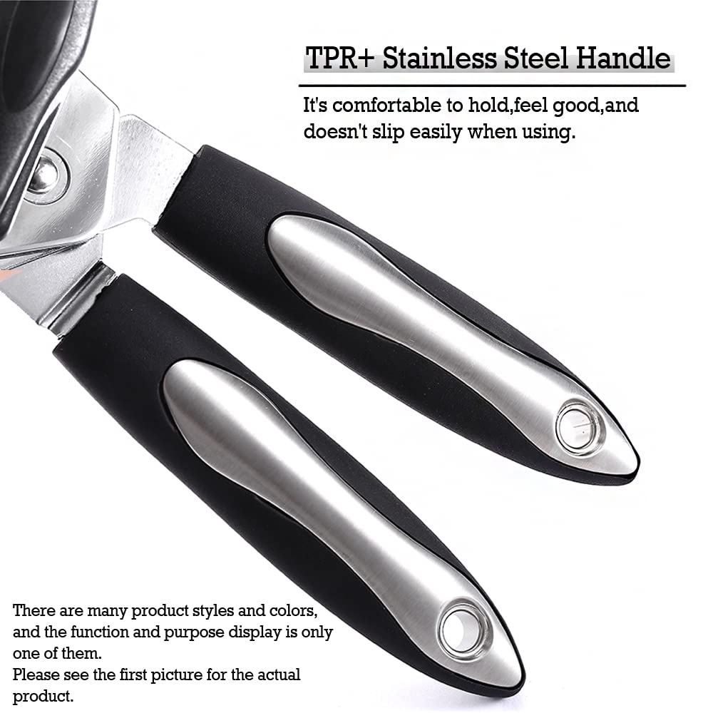 W8 Manual can opener black, non-slip handle easy to grasp, easy to turn cutting wheel, stainless steel sharp blade to save energy and time, kitchen small tools Bottle opener.