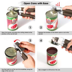 Can Opener Manual, Can Opener with Magnet, Hand Can Opener with Sharp Blade Smooth Edge, Handheld Can Openers with Big Effort-Saving Knob, Can Opener with Multifunctional Bottles Opener, Brown