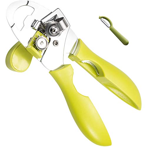 XXIN Can Opener and Swivel Vegetable Peeler, 4-in-1 Manual Stainless Steel Handheld Can Openers with 1 Potatoe Peeler, green, Green