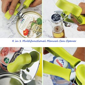 XXIN Can Opener and Swivel Vegetable Peeler, 4-in-1 Manual Stainless Steel Handheld Can Openers with 1 Potatoe Peeler, green, Green