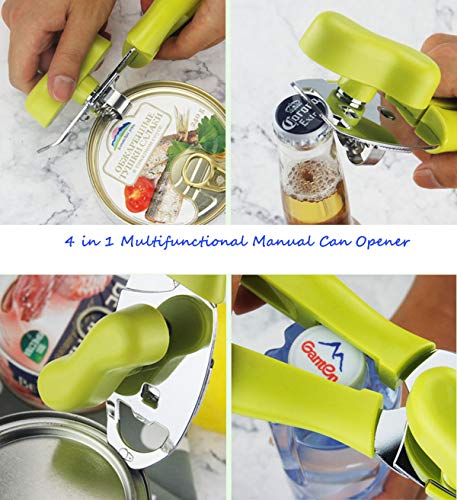 XXIN Can Opener and Swivel Vegetable Peeler, 4-in-1 Manual Stainless Steel Handheld Can Openers with 1 Potatoe Peeler, green, Green