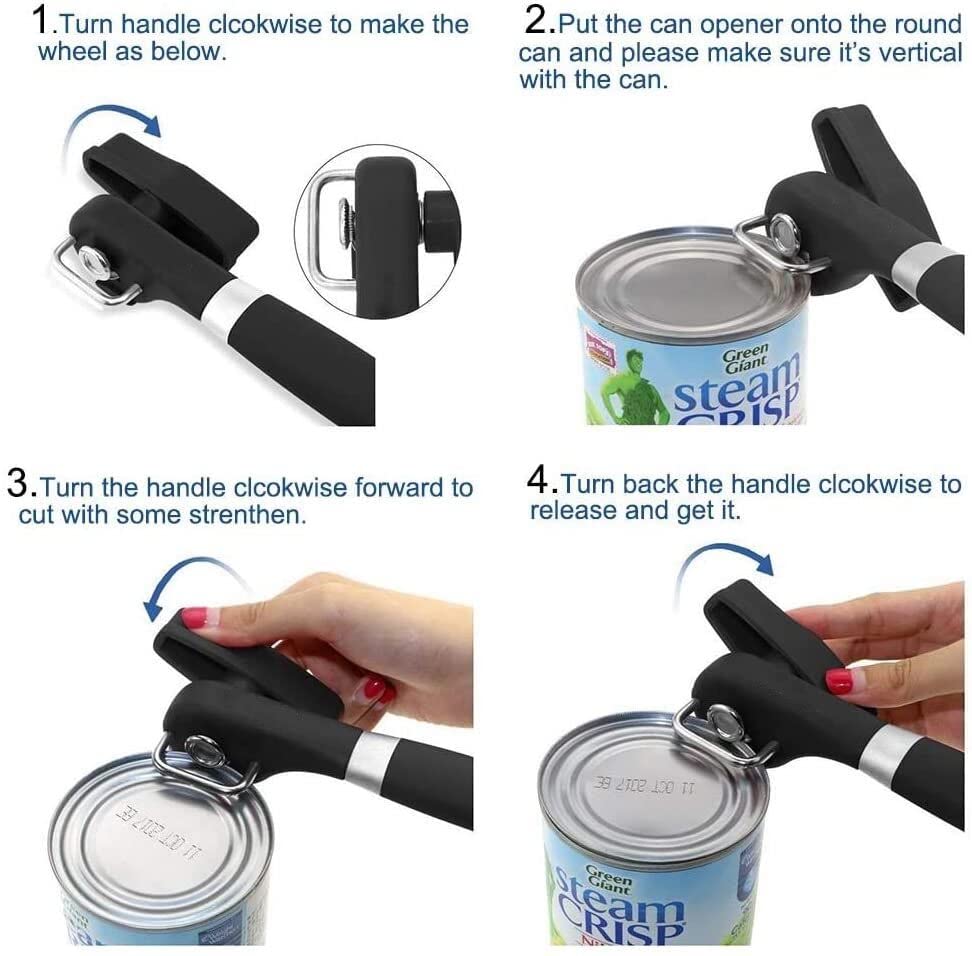 Safe Cut Can Opener US Stock, Smooth Edge Comfortable Grip Safety Can Openers, Cut Stainless Steel Ergonomic Can Opener, Manual Can Opener for Kitchen & Restaurant