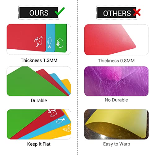 Kitchen Plastic Cutting Board Set - Extra Thick Flexible Cutting Mat for Cooking, Non-Slip Chopping Board with Colored Food Icons & Easy-Grip Handles, Dishwasher Safe, Set of 4