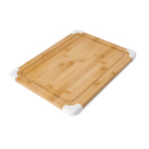 farberware nonslip bamboo cutting board with juice groove, 11x14 inch, white