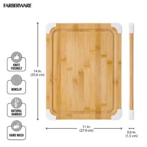 Farberware Nonslip Bamboo Cutting Board with Juice Groove, 11x14 Inch, White