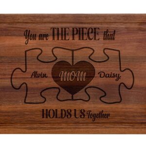 Personalized Mom You Are the Piece that Holds Us Together Puzzle Cutting Board, Custom Mom Cutting Board with Kids Names, Customized Mother's Day, Birthday Gifts for Mom, Grandma Gifts from Grandkids