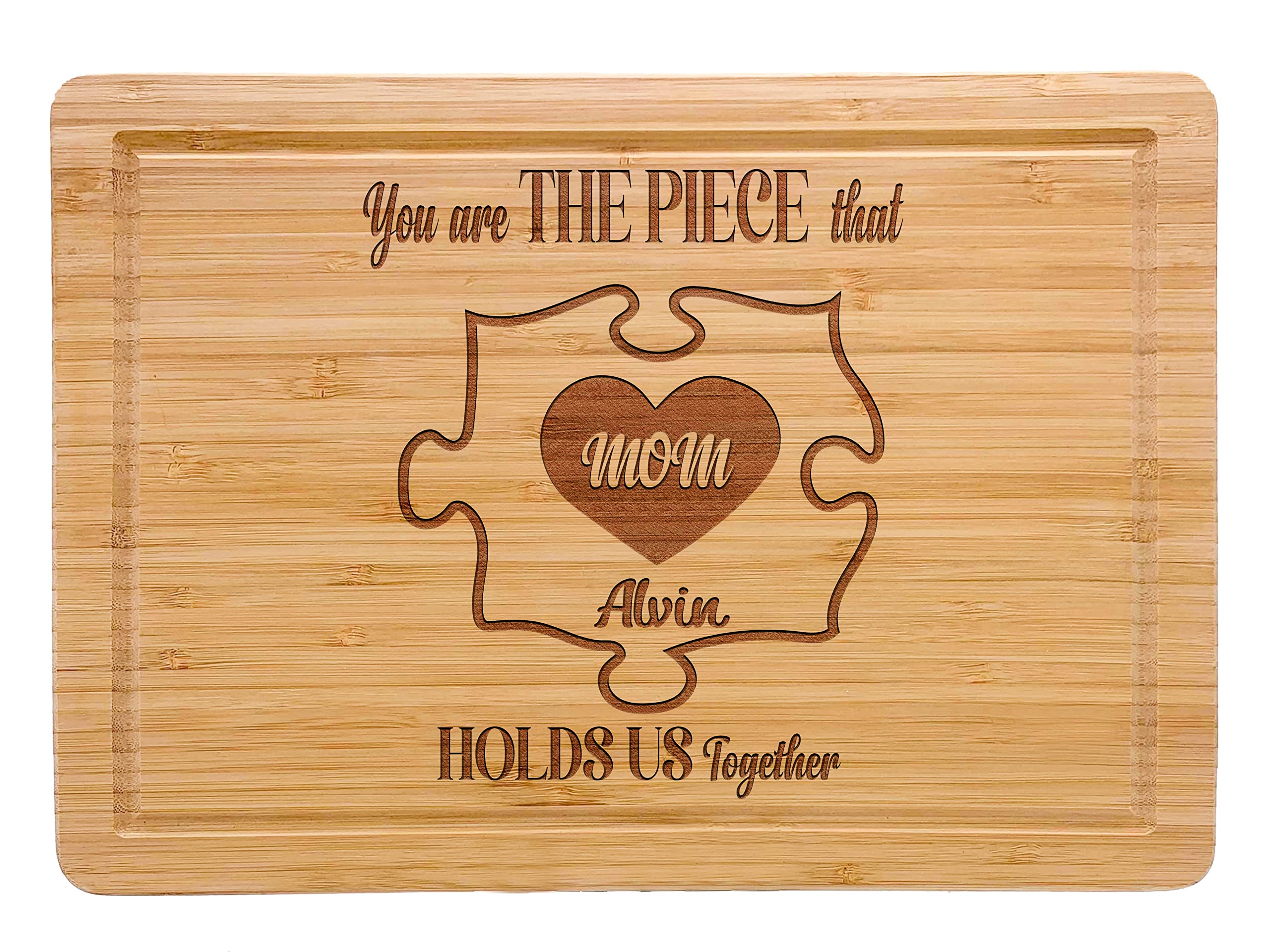 Personalized Mom You Are the Piece that Holds Us Together Puzzle Cutting Board, Custom Mom Cutting Board with Kids Names, Customized Mother's Day, Birthday Gifts for Mom, Grandma Gifts from Grandkids