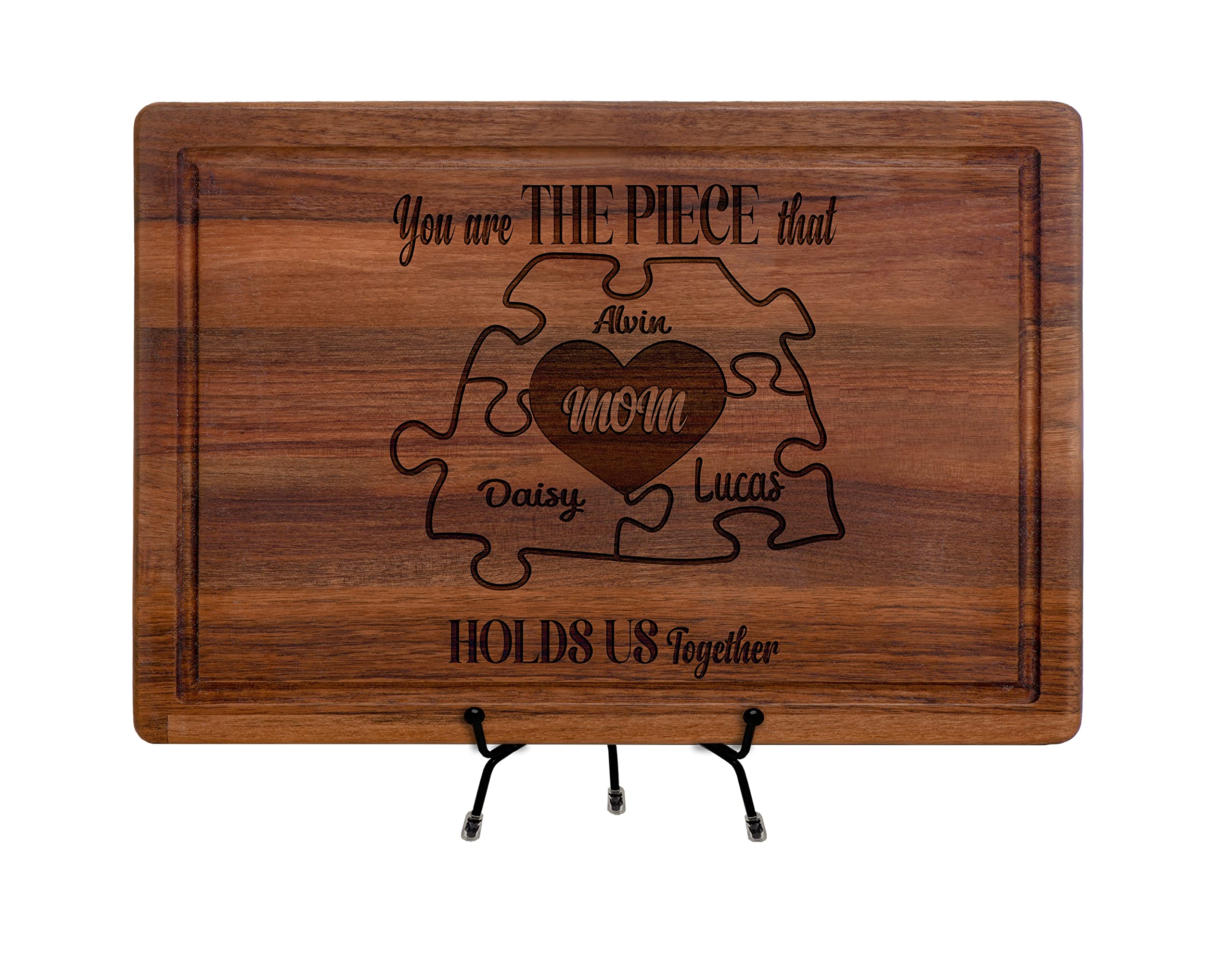 Personalized Mom You Are the Piece that Holds Us Together Puzzle Cutting Board, Custom Mom Cutting Board with Kids Names, Customized Mother's Day, Birthday Gifts for Mom, Grandma Gifts from Grandkids