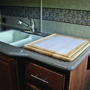 Camco - 43753-A Hardwood Cutting Board and Stove Topper With Non-Skid Backing, Includes Flexible Cutting Mat