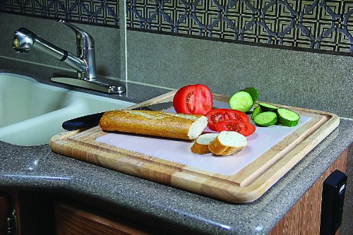 Camco - 43753-A Hardwood Cutting Board and Stove Topper With Non-Skid Backing, Includes Flexible Cutting Mat