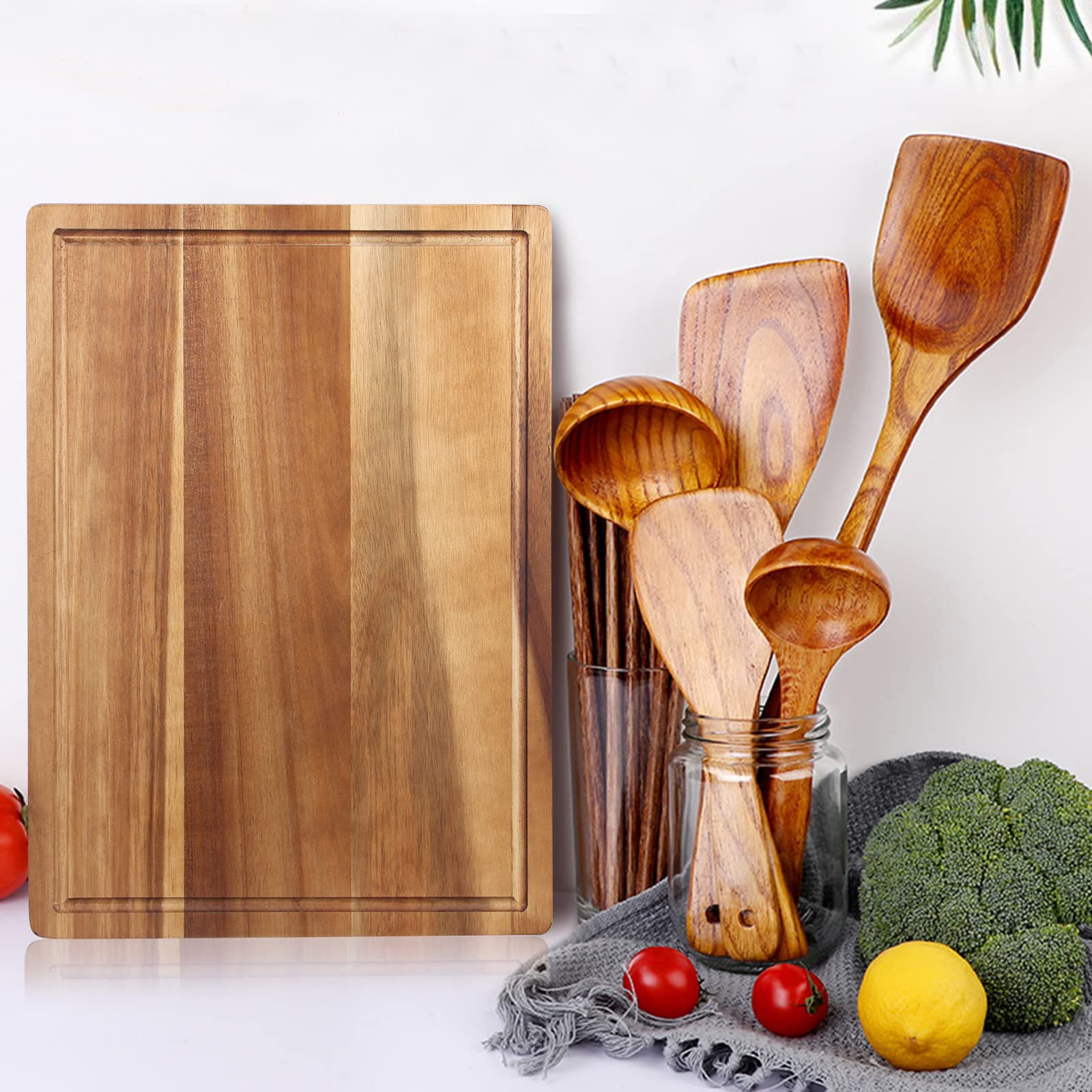 17" Best Acacia Wood Cutting Board for Kitchen Large Charcuterie Board Wooden Chopping Boards Butcher Block Fruit Charcuterie Cheese Boards Meat Serving Platter Carving Board