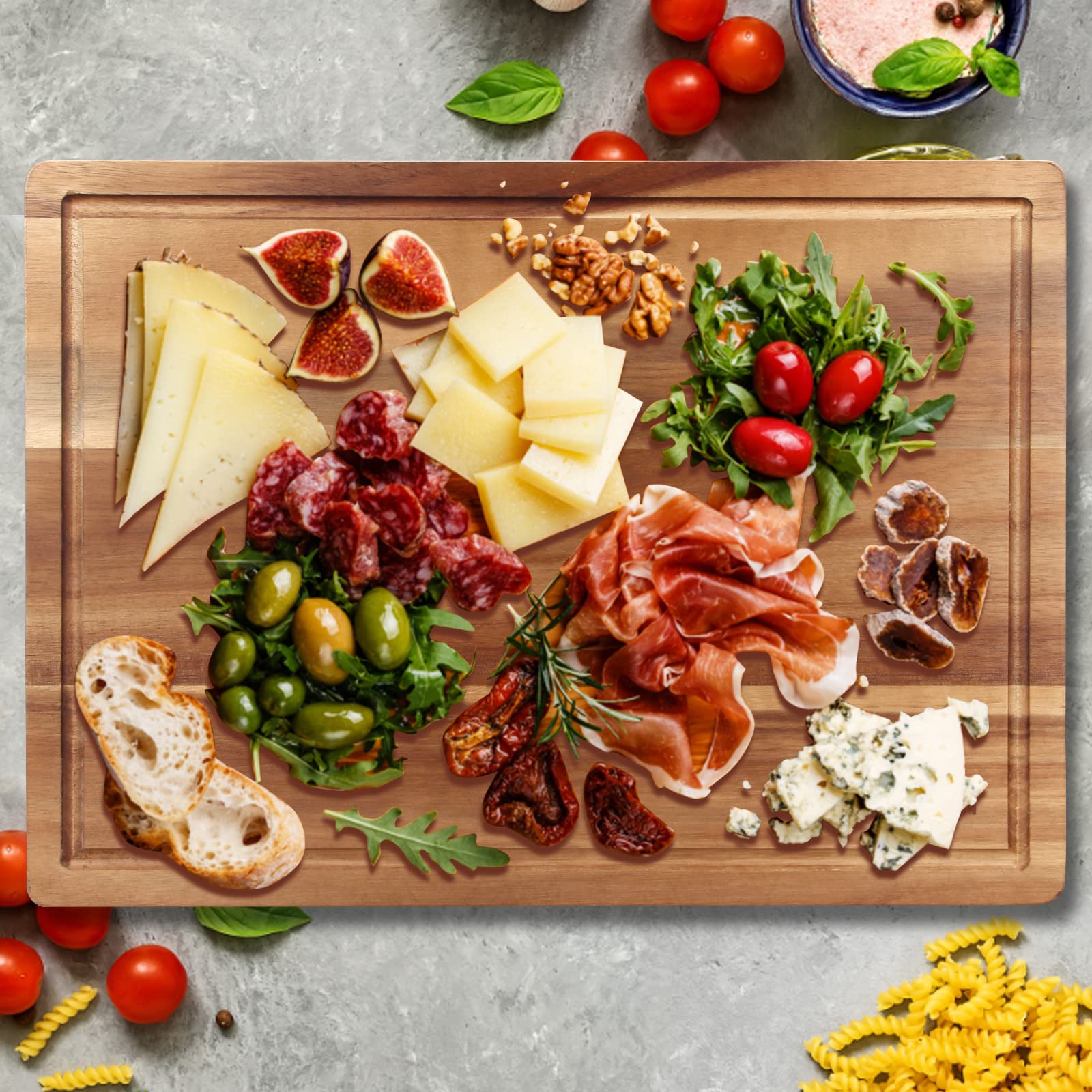 17" Best Acacia Wood Cutting Board for Kitchen Large Charcuterie Board Wooden Chopping Boards Butcher Block Fruit Charcuterie Cheese Boards Meat Serving Platter Carving Board