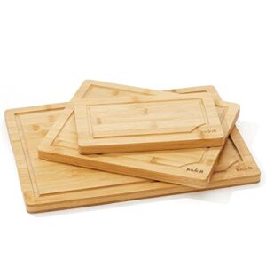 JoyJolt Bamboo Cutting Board Set, Wooden Cutting Boards for Kitchen. Large and Small Wooden Cutting Board Set; Serving Cheese Board, Bread Board or Chopping Board Set. Non Slip Wood Cutting Board Set