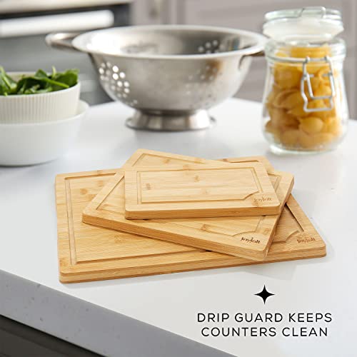 JoyJolt Bamboo Cutting Board Set, Wooden Cutting Boards for Kitchen. Large and Small Wooden Cutting Board Set; Serving Cheese Board, Bread Board or Chopping Board Set. Non Slip Wood Cutting Board Set