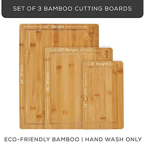 JoyJolt Bamboo Cutting Board Set, Wooden Cutting Boards for Kitchen. Large and Small Wooden Cutting Board Set; Serving Cheese Board, Bread Board or Chopping Board Set. Non Slip Wood Cutting Board Set