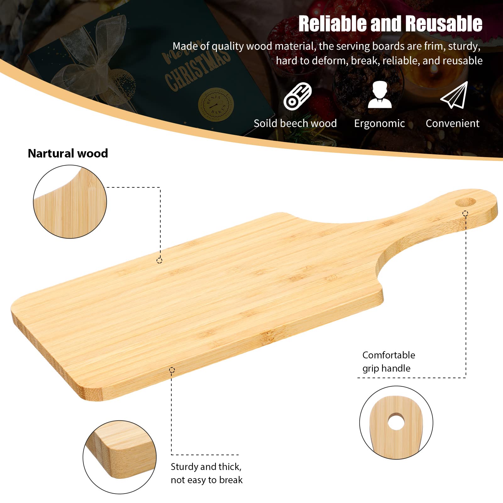 12 Pcs Bulk Cutting Board Wood Chopping Board Laser Engraving Serving Board Charcuterie Boards for Customized Mother's Day Wedding Housewarming Gift (With Handle,Bamboo)