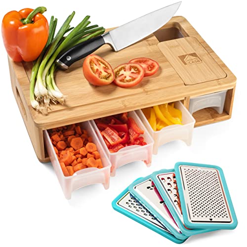 Bamboo Cutting Board with Containers for Storage - Zero-Mess Meal Prep Station