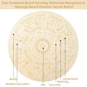 Star Pendulum Board Wooden Dowsing Board Divination Metaphysical Message Board for Witchcraft Wiccan Altar Supplies Kit Beginner Witchcraft Supply, Round Shape (9.8 Inch)