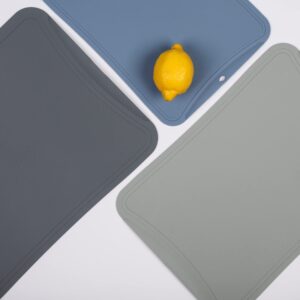 BLUE GINKGO Flexible Cutting Boards - Set of 3 Scratch Resistant TPU Chopping Mats | Flexible Cutting Boards for Kitchen Dishwasher Safe (Dark Gray, Gray, Blue)