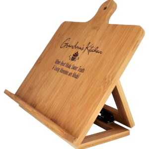 Grandma Recipe Cookbook Holder Stand Gift - Custom Engraved Bamboo Cutting Board Foldable Chef Easel Metal Hinges Kickstand iPad Tablet Compatible Christmas Birthday Kitchen Decor Design (10.25x10.25)