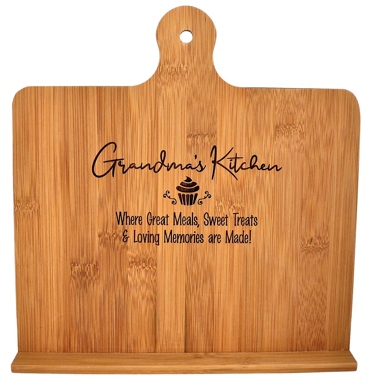 Grandma Recipe Cookbook Holder Stand Gift - Custom Engraved Bamboo Cutting Board Foldable Chef Easel Metal Hinges Kickstand iPad Tablet Compatible Christmas Birthday Kitchen Decor Design (10.25x10.25)