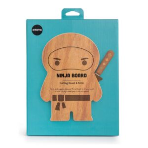 new!! cutting board & knife set by ototo - wooden cutting boards for kitchen - housewarming gift, small cutting board wood, funny kitchen gadgets, cooking gifts (ninja)