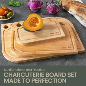 BOMBA Cutting Board Set of 3 – Premium Charcuterie Board for Cutting, Chopping, Serving – Natural Bamboo Cutting Board – Practical and Durable – Easy to Wash – Eco-Friendly and Non-BPA