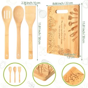 4 Pcs Wooden Cutting Board Spoons Utensils Set, Gifts for Mom Mothers Day Birthday Gifts 11 x 8.7 Inch Bamboo Cutting Board Spoons for Mom with Saying Mom's Kitchen Secret Is Love